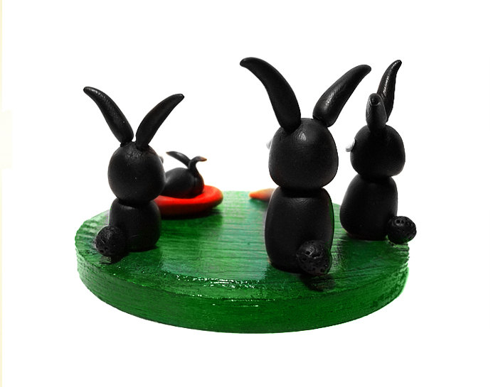 Bunnies Family Miniature, Handmade Polymer Clay Figurine Ooak Bunny ...