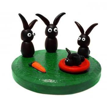 Bunnies Family Miniature, Handmade Polymer Clay Figurine Ooak Bunny ...